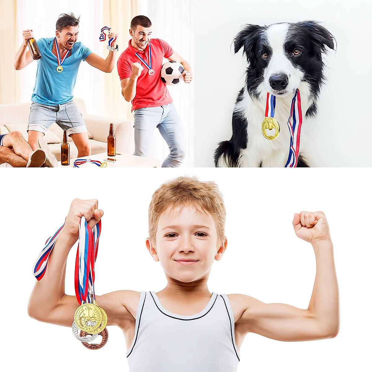 Honeydak Medal Shaped Flat Bottle Opener Winner Award Metal Wine Beer Opener Gold Silver Copper Medal Olympic Trophy Opener with Neck Ribbon for Bar Bartender Men Kitchen Restaurant Party (18 Pieces)