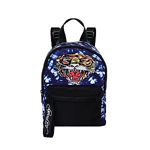 ED HARDY Unisex Blue Tiger On Tye Dye Nylon Backpack With Adjustable Shoulder Strap