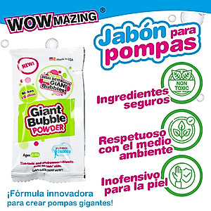 WOWmazing Giant Bubble Powder Kit: Include Large Bubble Wand and 3 Packet of Big Bubble Powder (Makes 3 Gallons) | Outdoor Toy for Kids, Boys, Girls | Powder Made in USA