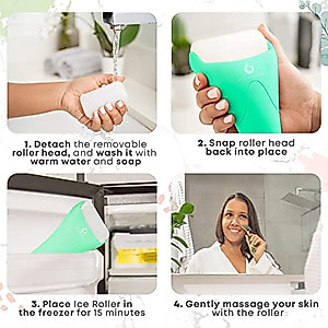 PUR Botanicals - Ice Jade Roller for Face & Eye Puffiness Relief - Therapeutic frozen Facial Massager for Beauty - Homemade Cold depuff Face Roller for Women - Reduce wrinkles and lifting - 3 in 1 Set