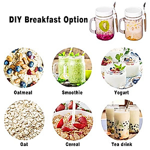 Overnight Oats Containers with Lids 16 oz 2 Pack Glass Mason Jars with Handle and Airtight Silicone Gaskets, Portable Oatmeal Container to Go for Yogurt, Milk, Cereal, Fruit, Salad, Meal Prep-Reusable