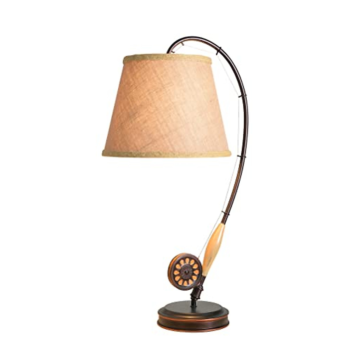 Kenroy Home 32193ORB Fly Rod Table Lamp with Oil Rubbed Bronze w/Wood Accent Finish, Rustic Style, 27.5" Height, 12" Width, 14.5" Depth