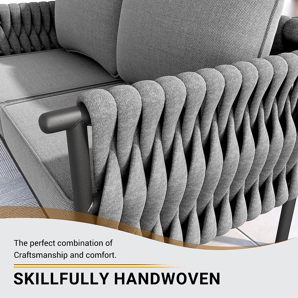 VONZOY Metal Outdoor Patio Furniture Set, 6 Pieces Modern Outdoor Conversation Furniture Sets w/2 Coffee Table, Outside Furniture with High-Resiliency Sponge Cushions for Poolside, Yard, Balcony