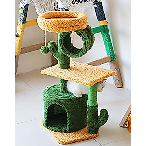 KIYUMI US20L Cat Tree Cat Tower Sisal Scratching Posts Cat Condo Play House Hammock Jump Platform Cat Furniture Activity Center Green