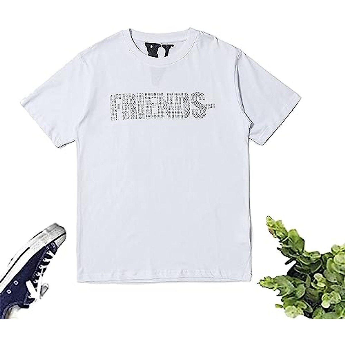 Crewmate Men’s T-Shirt Fashion Big V Letter Printed Shirt Casual Couple Hip Hop Short Sleeve Crystal Diamond T-Shirt