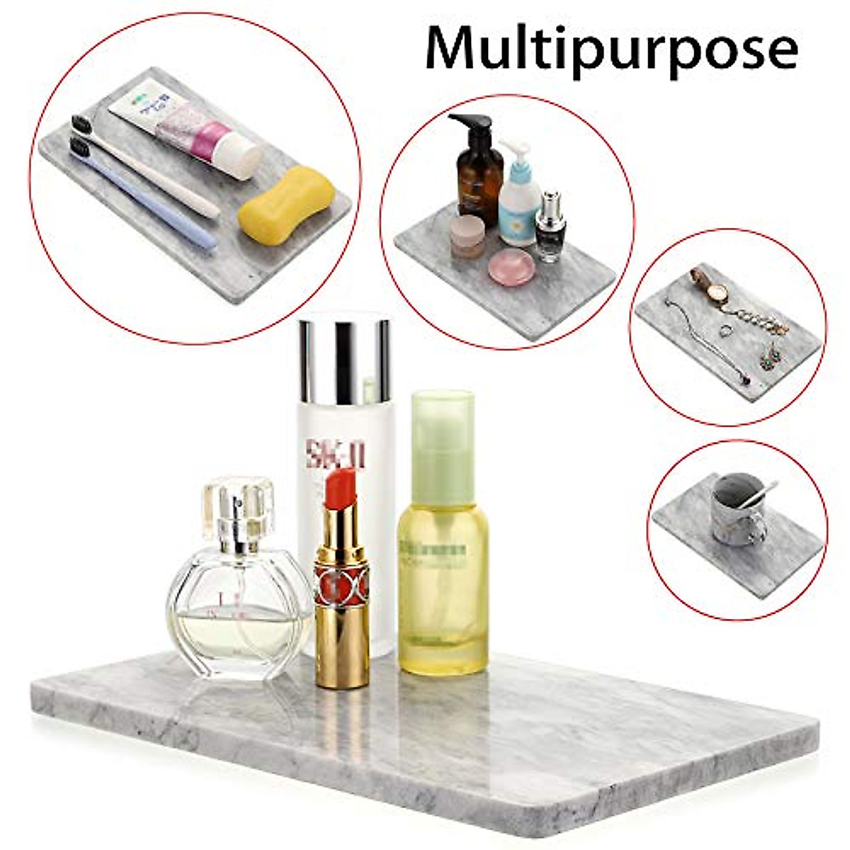 Hipiwe Marble Vanity Tray Dresser Perfume Tray Bathroom Counter Tray Marble Decorative Tray Candle Tray Marble Serving Tray Marble Cutting Board for Kitchen, 10.2"x 6.3"