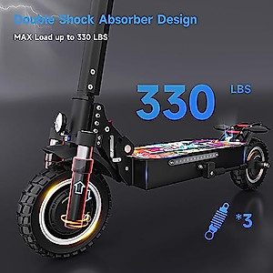 Electric Scooter 2800w Motor, 60 Miles Long Range & 40 MPH Speed, Upgraded 52V 25AH Battery, 10'' Heavy Duty Off-Road Tire, Electric Scooter for Adults
