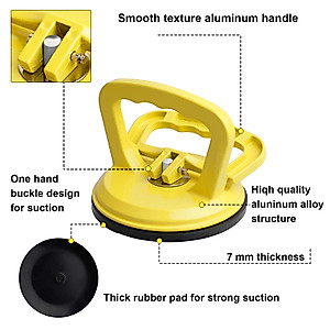 FCHO Glass Suction Cup Heavy Duty Aluminum Vacuum Plate Puller Handle Holder Hooks Duty Galss Lifting/Tile Suction Cup Lifter/Moving Glass/Pad for Lifting (Yellow, 2Pack)