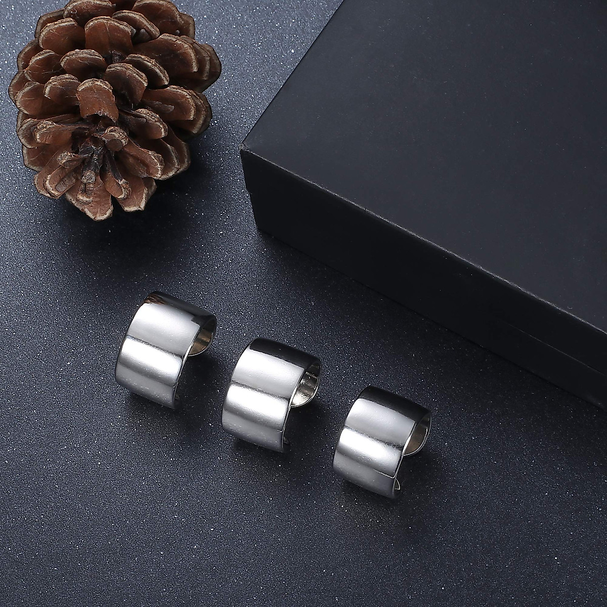 JOERICA 3PCS Adjustable Band Rings for Women Men Open Cuff Knuckle Rings Flat Plain Wide Band Ring Set