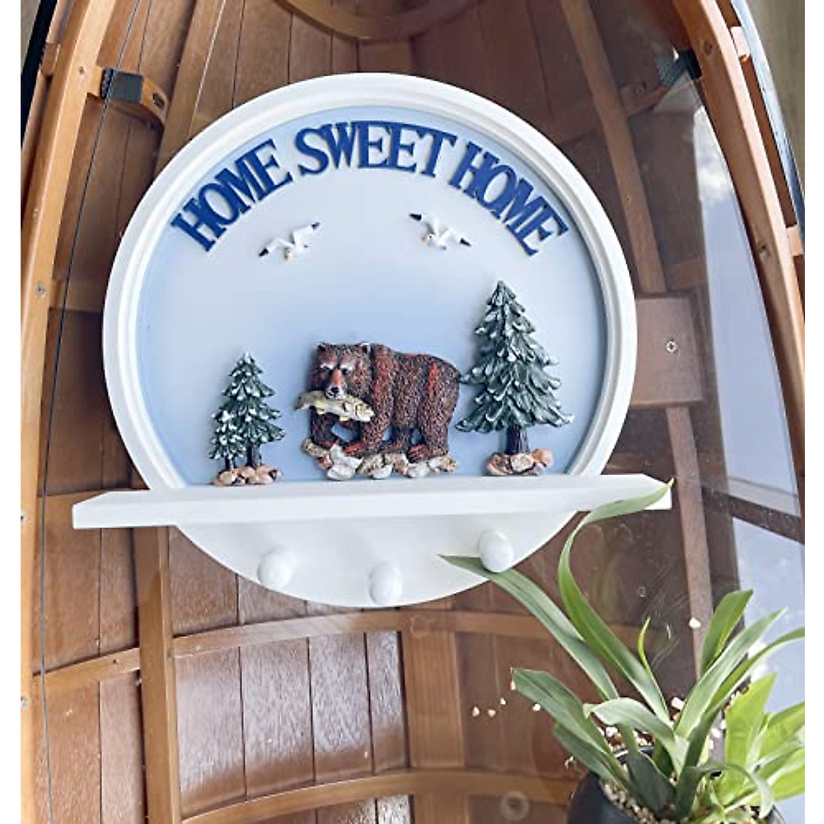 Konjouror 3D Bear Wall Decor with Hooks, Wooden Wall Plaque with Bear and Pine Trees, Sweet Home Wall Sign, Adventure Woodland Theme Wall Decor, Decorative Hooks, Kids Coat Rack