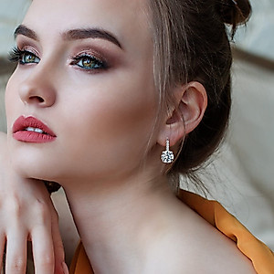 White Gold Plated Round Cut Cubic Zirconia Drop Dangle Earrings Prong Setting Bridal Earrings for Women