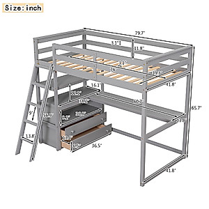 BIADNBZ Twin Size Loft Bed with Convertible Lower Square Seat,Solid Wood Bunkbed with L-Shape Desk,Shelves,Guardrails and Ladder,Furniture for Kids Teens Boys Girls Adults，Space-Saving Design，White