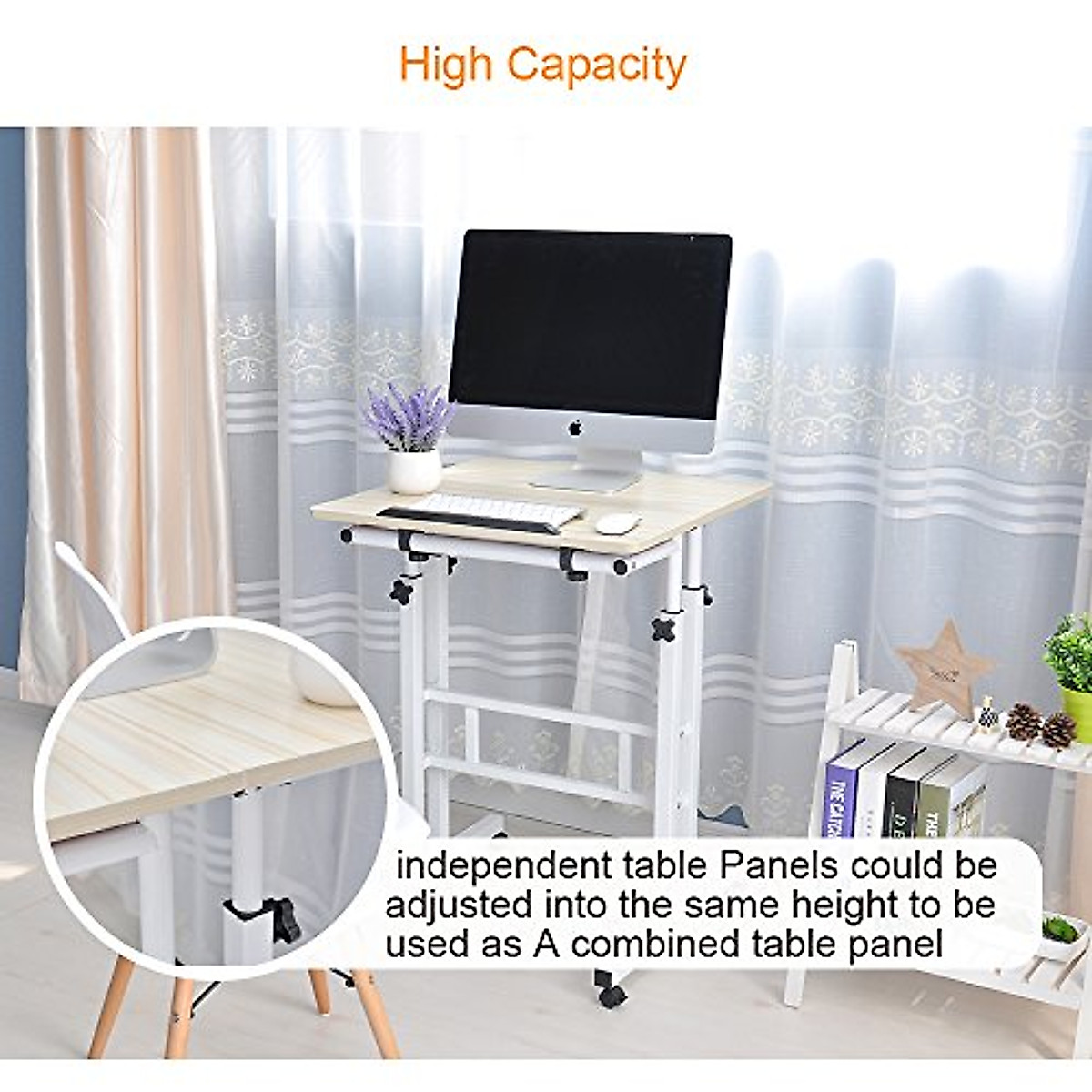 soges Adjustable Mobile Stand Up Desk Standing Desk Computer Desk Workstation Sit-Stand Desktop Standing Desk,White Maple 101-MP