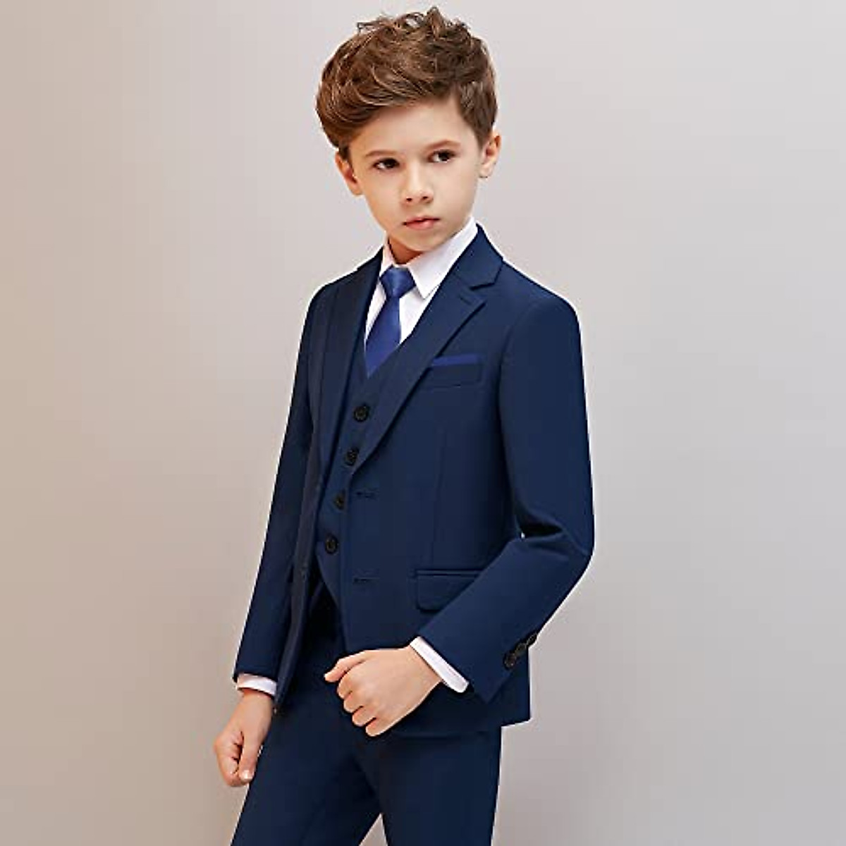 Happy Planet Boys' Suit Slim Fit 5 Piece, Adjustable Waist, Boys Formal, Dark Blue, 8