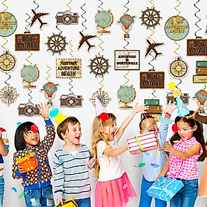 Qyeahkj 84Pcs Travel Themed Party Decorations Bon Voyage Hanging Swirl Adventure Awaits Birthday Party Streamer Around The World Party Wall Ceiling Supplies for Cruise Retirement Farewell Graduation