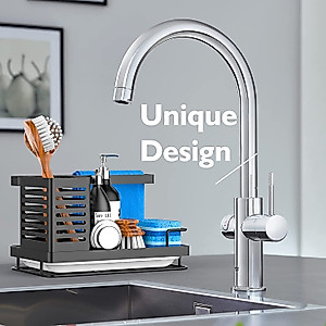 MURLONG Sink Caddy, Kitchen Sink Organizer Sponge Holder, Kitchen Sink Accessories Stainless Steel, Sink Brush Holder with Removable Drain Tray for Sponge, Dish Brush, Soap, Scrubber, Dishcloth