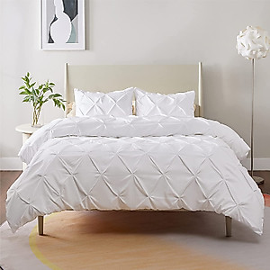 Pinch Pleated Pintuck White | Super King 98x108 | 3 Pieces Duvet Cover Set Soft & Cozy Egyptian Cotton | Zipper Closure & Corner Ties | 1 Duvet Cover with 2 Pillow Sham