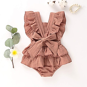 Douhoow Newborn Baby Girls Ruffle Romper Jumpsuit Bodysuit Baby Girl Summer Clothes Outfits (Khaki, 0-3 Months)