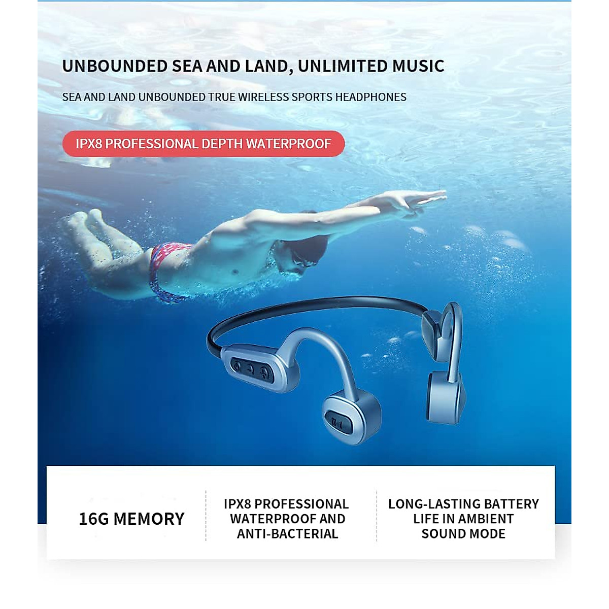 GULSARAYI Bone Conduction Headphones,Open Ear Bluetooth Headphones with Built-in Mic,IP68 Waterproof Wireless Sport Headset for Running Workout Gym Swimming