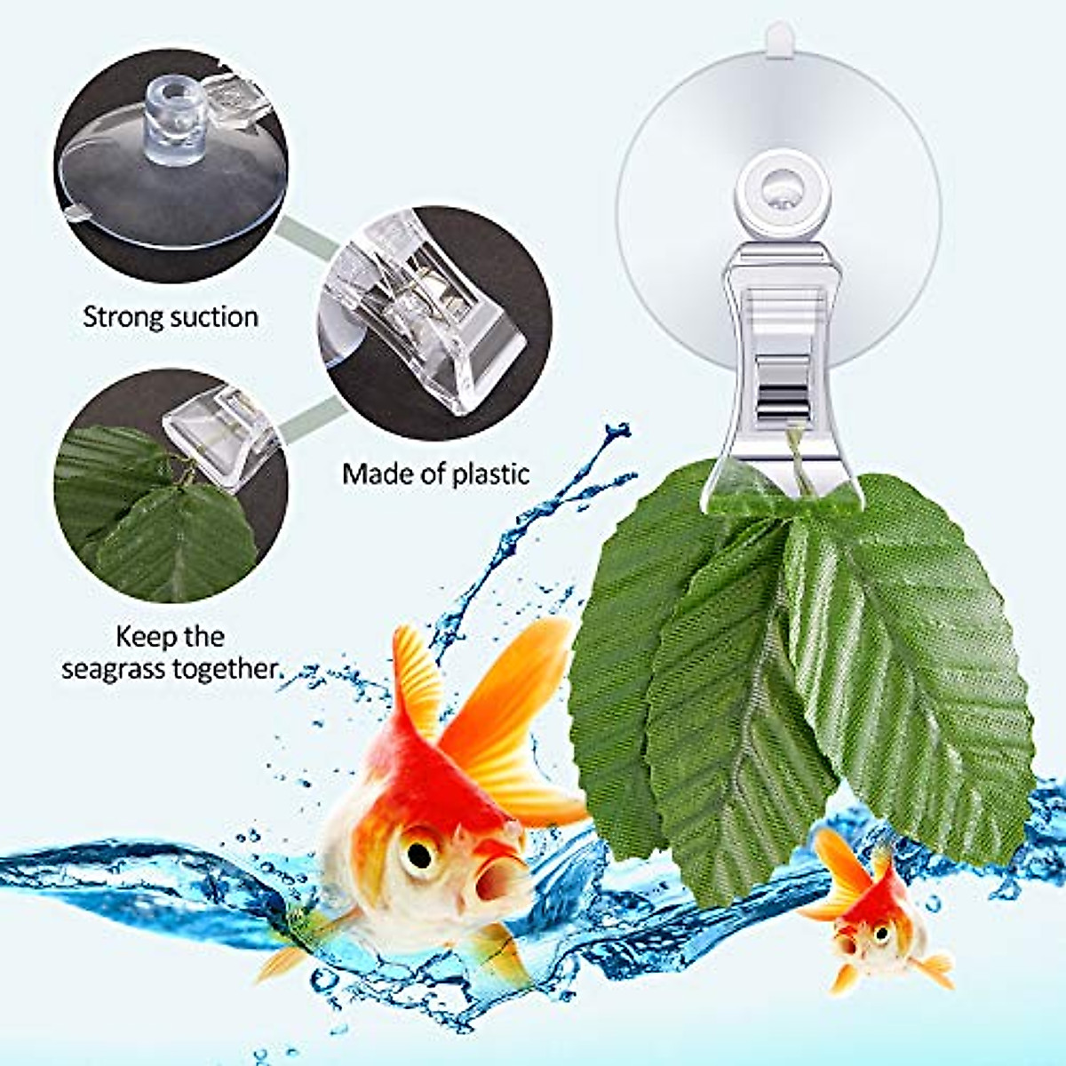 Jetec 8 Pieces Fish Seaweed Clip Plant Suction Cup with Clip Feed Holder Clip for Aquarium Fish Tank Accessories