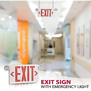 OSTEK Red LED Exit Sign with Emergency Light, Two LED Adjustable Head Emergency Exit Lights with Battery Backup, Dual LED Lamp ABS Fire Resistance UL-Listed 2Pack