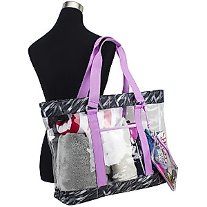 Eastsport Heavy Duty Transparent Clear Tote Bag Wristlet, Zipper Closure, For Work, Sporting Events, Festivals and Concerts, Blush/Cheetah Tie Dye