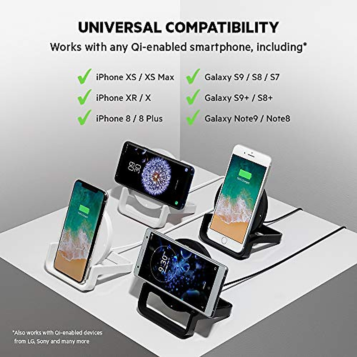 Belkin Boost Up Wireless Charging Stand 10W - Qi Wireless Charger for iPhone 11, 11 Pro, 11 Pro Max, Xs, XS Max, XR/Samsung Galaxy S9, S9+, Note9 / LG, Sony and More (Black) (F7U052dqBLK)
