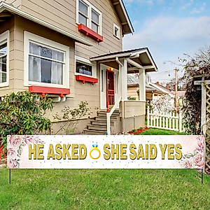 Helewilk He Asked She Said Yes Banner/Large Wedding Engagement Party Decoration Banner/Bridal Shower Yard Sign Backdrop Decor/Wedding Party Supplies Ideas and Gifts