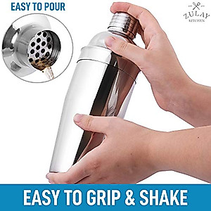 Zulay (24oz) Cocktail Shaker - 18/8 Stainless Steel Martini Shaker With Built-in Strainer - Professional Grade Martini Shaker and Strainer For Bartending & Homebars (Silver)