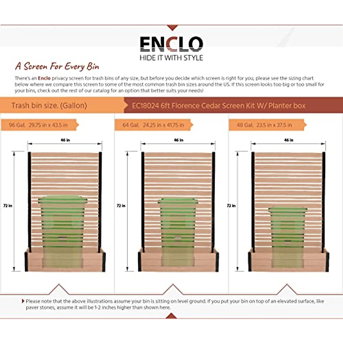 Enclo Privacy Screens EC18024 6ft H x 4ft W x 1ft L Florence WoodTek Vinyl Outdoor Freestanding Privacy Fence Screen Panel and Planter Box Kit (1 Screen), Cedar Color