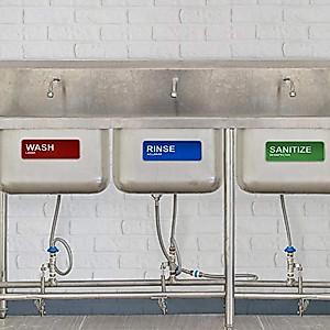 Excello Global Products Wash, Rinse, Sanitize Signs 8.5" x 2.75" (3 Signs)