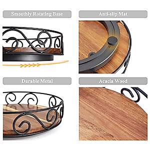 Y&M 2 Tier Lazy Susan, 9” & 10” Acacia Wood Lazy Susan Turntable Organizer, Height Adjustable Spice Rack with Steel Sides, Spice Jars Organization for Cabinet, Pantry, Kitchen, Bathroom, Countertop