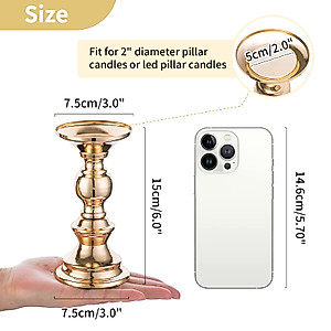 Set of 4 Gold Metal Pillar Candle Holders, Wedding Centerpieces Candlestick Holders for 2 inches Candles Stand Decoration Ideal for Weddings, Special Events, Parties