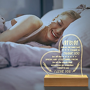 Petalsun Gifts for Mom from Daughter Son - Unique Engraved Wooden Base Lamp Presents, to My Mom Gifts, Mom Birthday Gifts