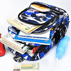 Yvechus Camo Backpack for Kids, Lightweight Camo Backpack Elementary Middle School Backpack Water Repellent Bookbag (Camo Blue 2 in 1)