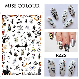 8 Sheets Halloween Nail Art Stickers Decals Self-Adhesive Pegatinas Uñas Cute Scream Horror Skull Spider Web Witch Nail Supplies Nail Art Design Decoration Accessories