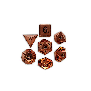 Set of 7 Copper Still Full Metal Polyhedral Dice by Norse Foundry | RPG Math Games DnD Pathfinder