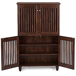 Baxton Studio Fernanda Modern and Contemporary 4-Door Oak Brown Wooden Entryway Shoes Storage Tall Cabinet