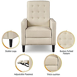 Yaheetech Fabric Recliner Chair Mid-Century Modern Recliner Adjustable Single Recliner Sofa with Thicker Seat Cushion Tufted Upholstered Sofa with Pocket Spring for Living Room Bedroo Beige