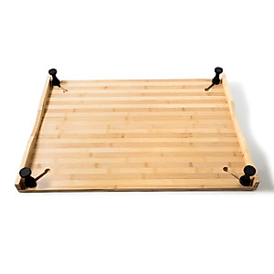 Top Drawer British Extra Large Wooden Stovetop Cover - Bamboo Wood Stove Cutting Board and Chopping Block with Adjustable Legs for Kitchen, RV or Camper - Complete with Cutting Board Sponge Applicator