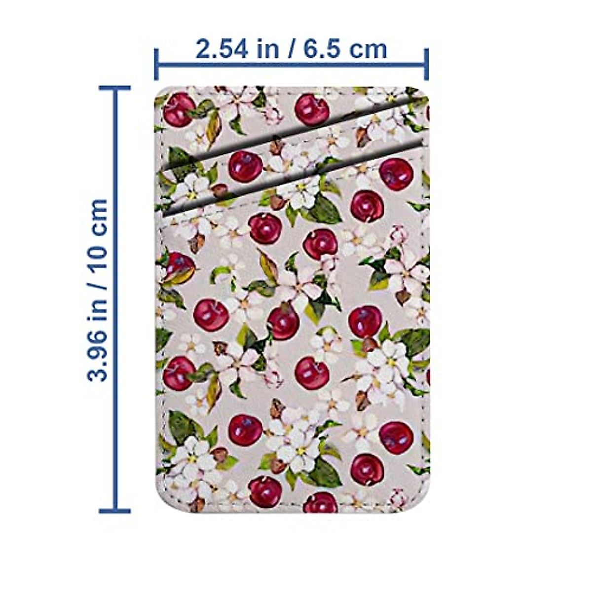 Diascia Pack of 2 - Cellphone Stick on Leather Cardholder ( Cherry Flowers Berries Floral Pattern Pattern ) ID Credit Card Pouch Wallet Pocket Sleeve