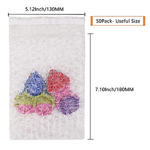 50Pcs Bubble Out Bags Pouches 5.12" x 7.10" Self-Seal Clear Bubble Pouch Bags, Double Walled Bubble Cushioning Bags, Protective Wrap Cushioning Pouches for Shipping, Packing, Moving
