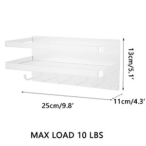 YJSMO 6 Hooks Magnetic Key Holder with Tray,Magnetic Key Hooks,Coat Hooks ,Magnetic Shelf for Keys,Letters, Magazines,Coats,Magnetic Key Rack,Used in Kitchen or Office,Made of Steel (White)