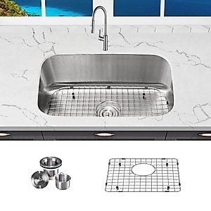 KBFmore 30 Inch Single Bowl 16 Gauge Undermount Classic Kitchen Sink, Swirl Finish Rust Resistant Sound and Heatproof Stainless Steel Sink with Sink Strainer and Bottom Sink Grid
