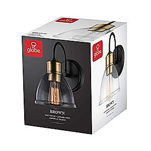 Globe Electric 51714 1-Light Wall Sconce, Dark Bronze, Antique Brass Socket, Clear Glass Shade, Wall Lighting, Wall Lamp Dimmable, Wall Lights for Bedroom, Kitchen Sconces Wall Lighting, Home Décor