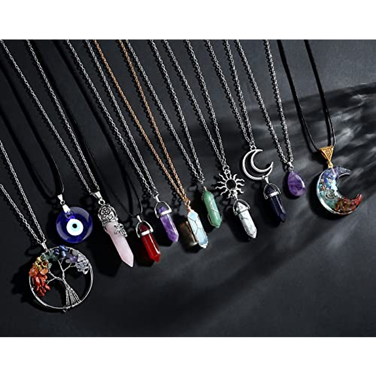 XIANNVXI Mothers Day Gifts 11Pcs Crystal Necklaces for Women Crystals Evil Eye Necklace Set Boho Jewelry for Women Chakra Hippie Pendant Beach Jewelry Gifts for Women Mom