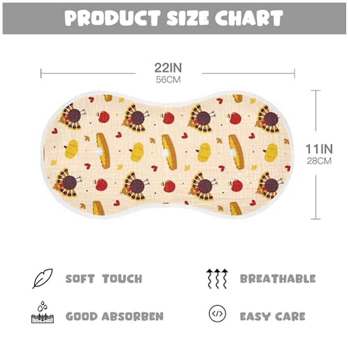 vvfelixl Thankgiving Turkey Pumpkin Apple Burp Cloths for Baby Boy Girls Baby Washcloths Burp Rags 1 Pack Beige