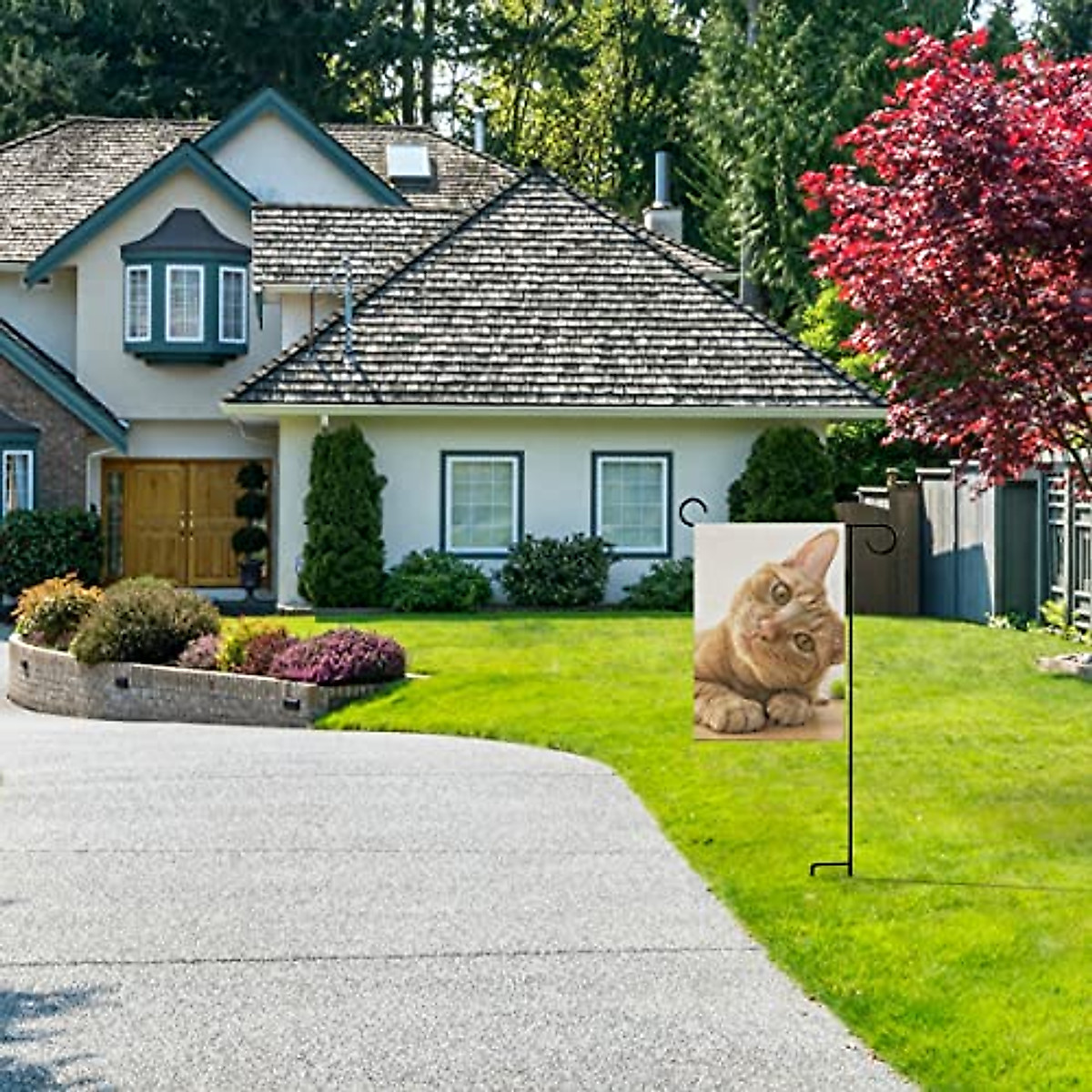 Hokkien Orange Cat Tilts His Head Garden Flag Banner 12 x 18 Inch Decorative Garden Flag for Outdoor Lawn and Garden Home Décor Double-Sided