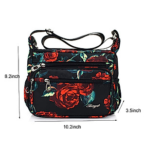 SYYHOME Crossbody Bags for Women Multi Pocket Shoulder Bag Waterproof Nylon Travel Purses and Handbags (Rose)