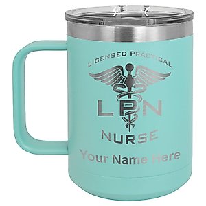 LaserGram 15oz Vacuum Insulated Coffee Mug, LPN Licensed Practical Nurse, Personalized Engraving Included (Teal)